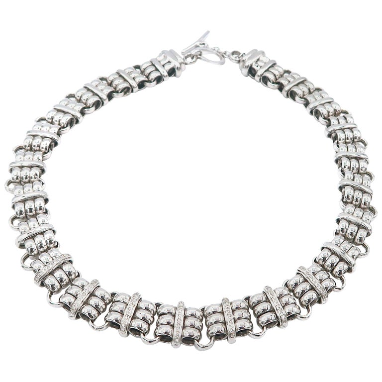 Triple Link Parallel Chain 18 Karat Gold with Diamond For Sale at 1stDibs