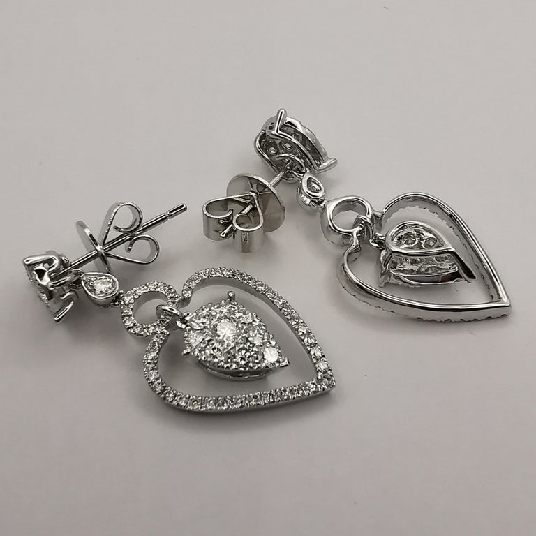 Triple Teardrop 1.69 Carat Diamond Dangling Earrings in 18K White Gold ...