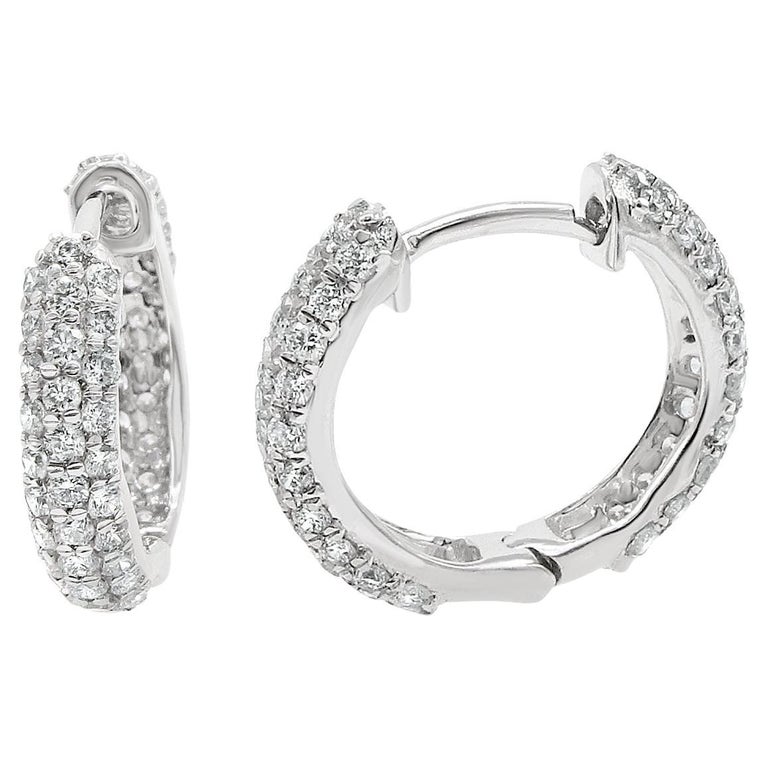 Triple Row Hoop Diamond Earrings 14K, White, Yellow, and Rose Gold For ...