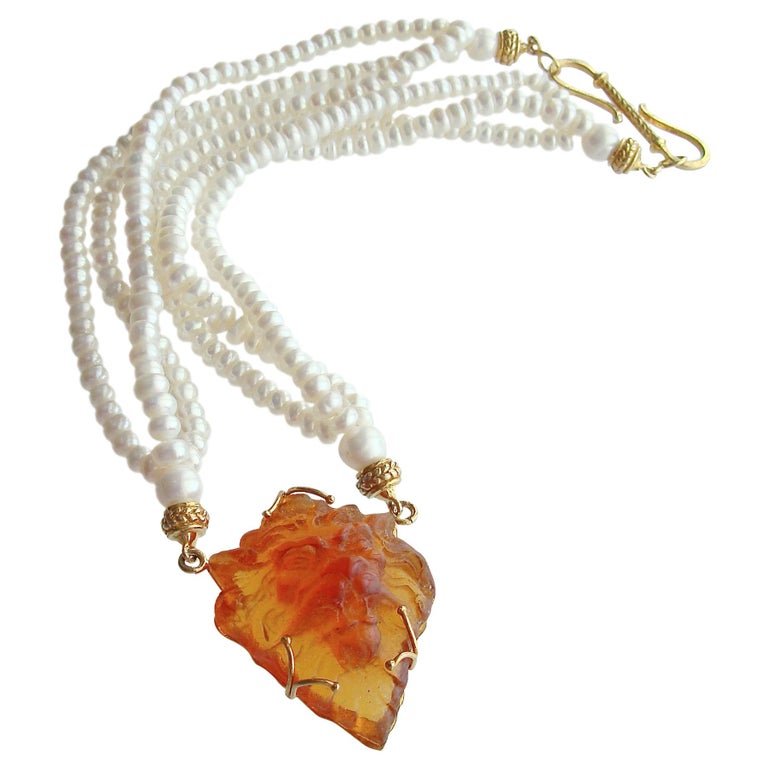 Triple Strand Button Pearls Venetian Glass Lion Head, Larize II ...
