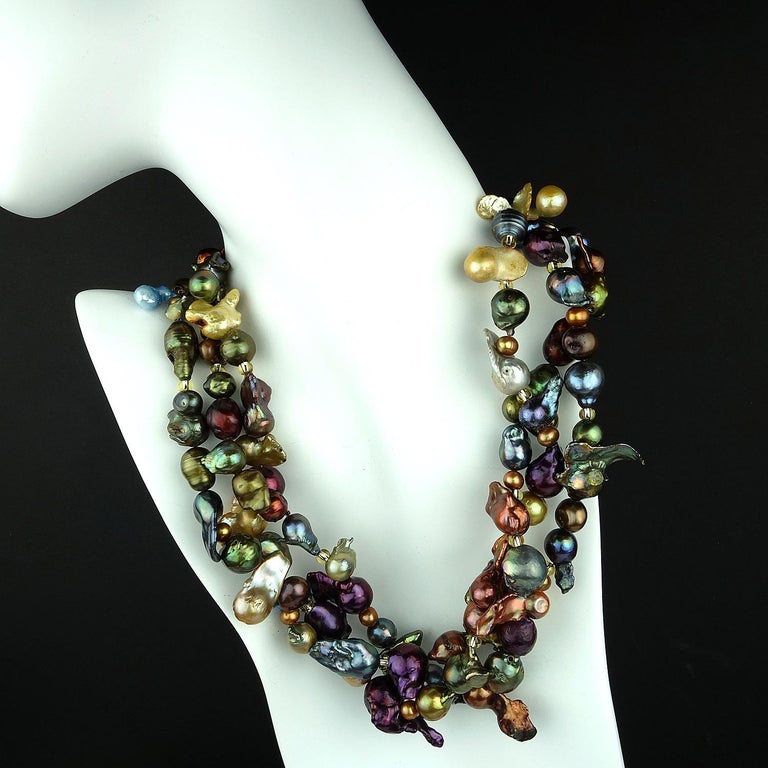 Triple Strand Multi-Color Pearl Necklace at 1stDibs