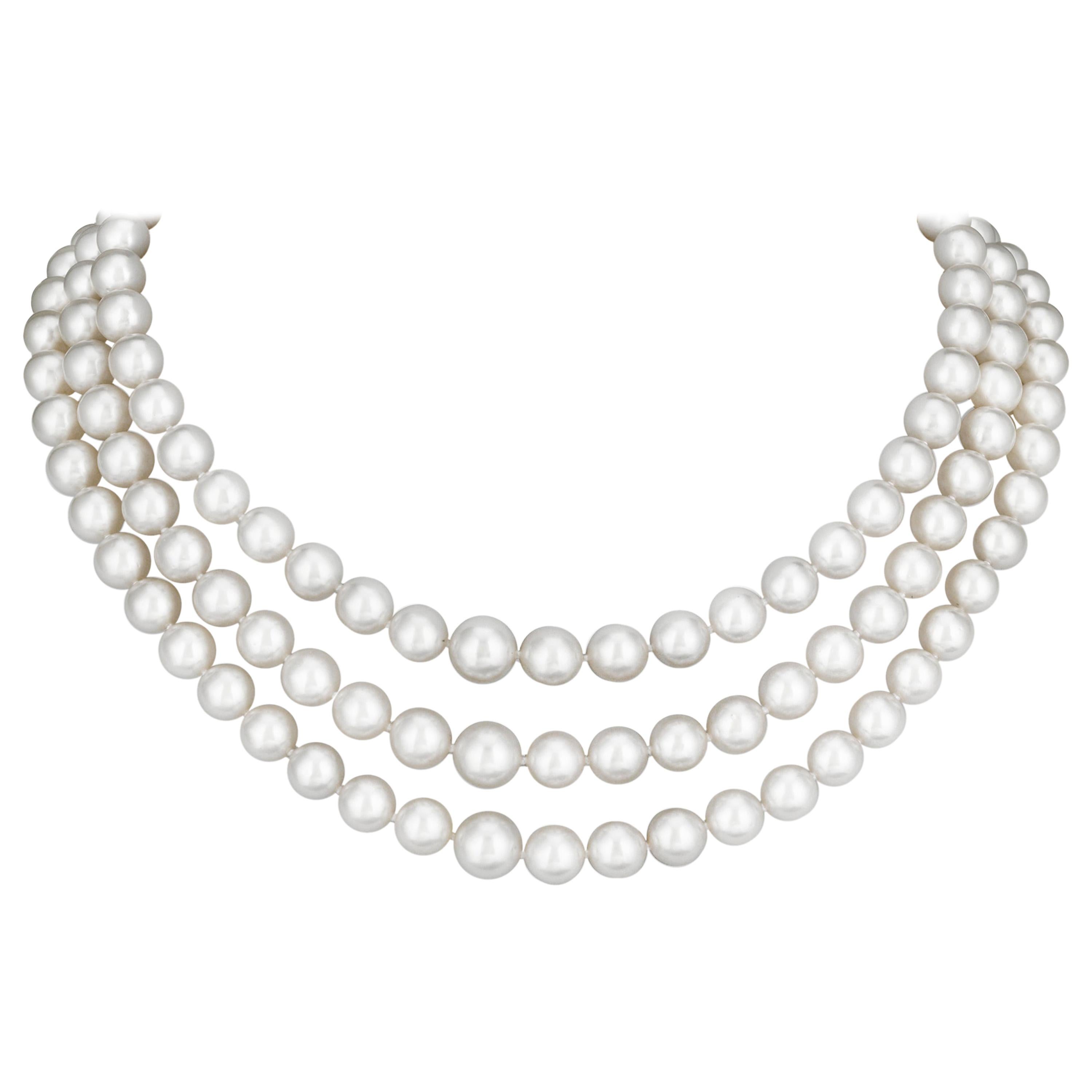 Triple Strand South Sea Pearl Necklace at 1stDibs