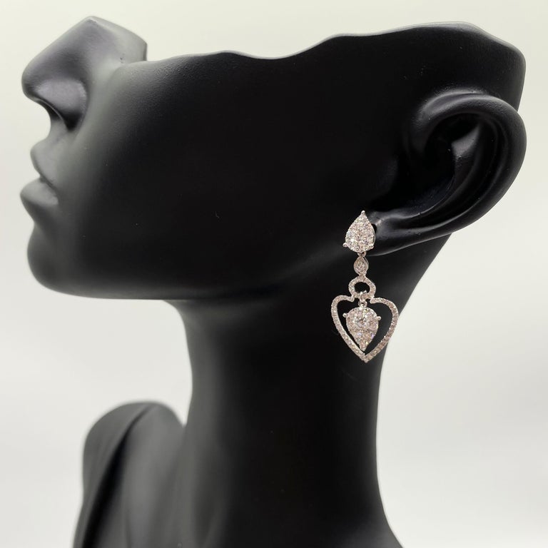 Triple Teardrop 1.69 Carat Diamond Dangling Earrings in 18K White Gold ...