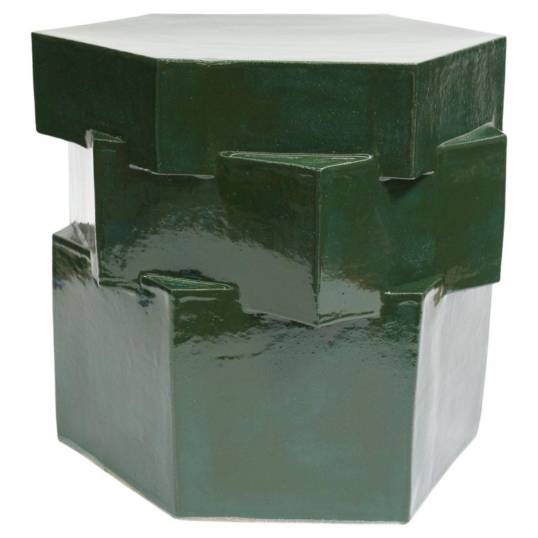 Triple Tier Ceramic Hex Side Table in Chrome Green by Bzippy For Sale ...