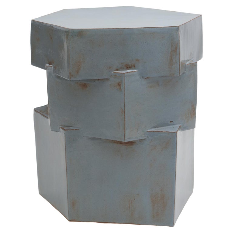 Triple Tier Ceramic Hex Side Table in Rusty Blue Shino by BZIPPY For ...