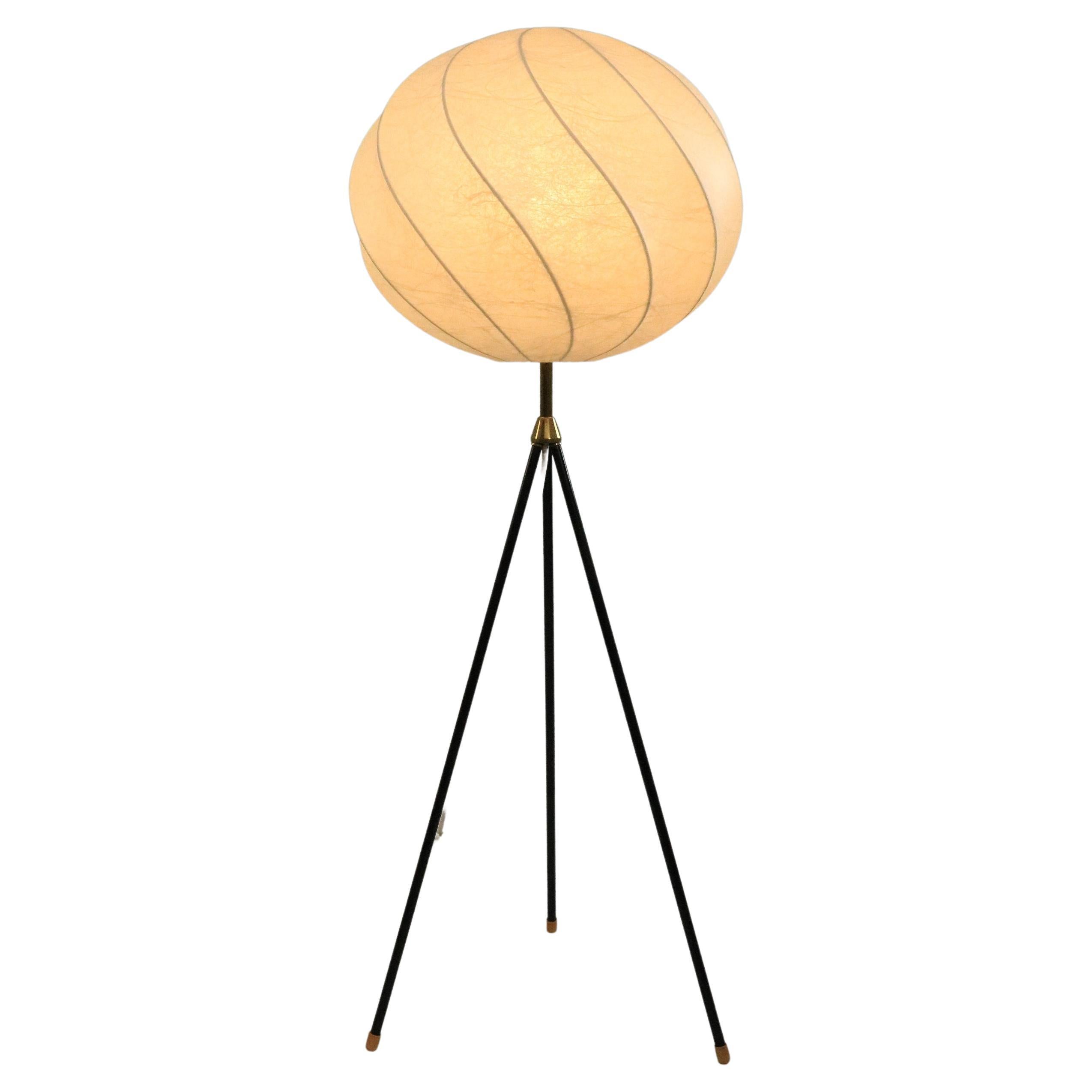 Tripod Floor Lamp, Cocoon Lampshade, Original 1960s at 1stDibs