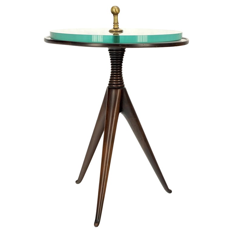 Tripod Legs Base Thick Glass Top Round Butler Serving Side End Table ...
