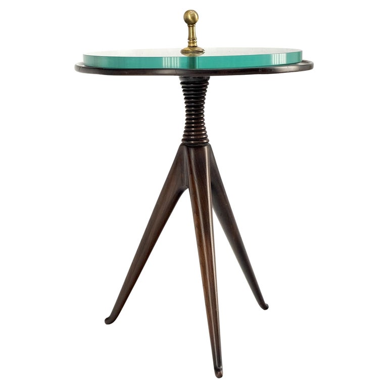 Tripod Legs Base Thick Glass Top Round Butler Serving Side End Table ...