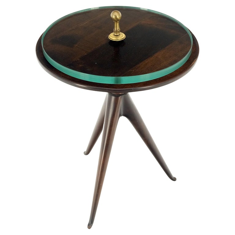Tripod Legs Base Thick Glass Top Round Butler Serving Side End Table ...
