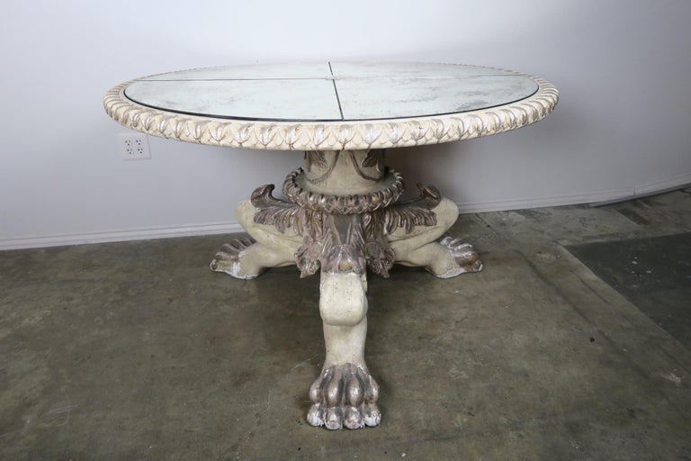 Tripod Lion Paw Table Base with Mirrored Top by MLA at 1stDibs