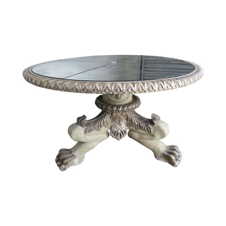 Tripod Lion Paw Table Base with Mirrored Top by MLA at 1stDibs