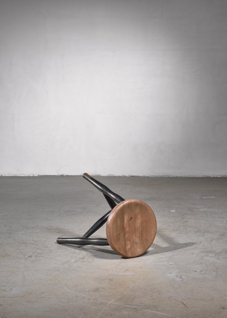 Tripod Stool with Thick Wooden Seat For Sale at 1stDibs