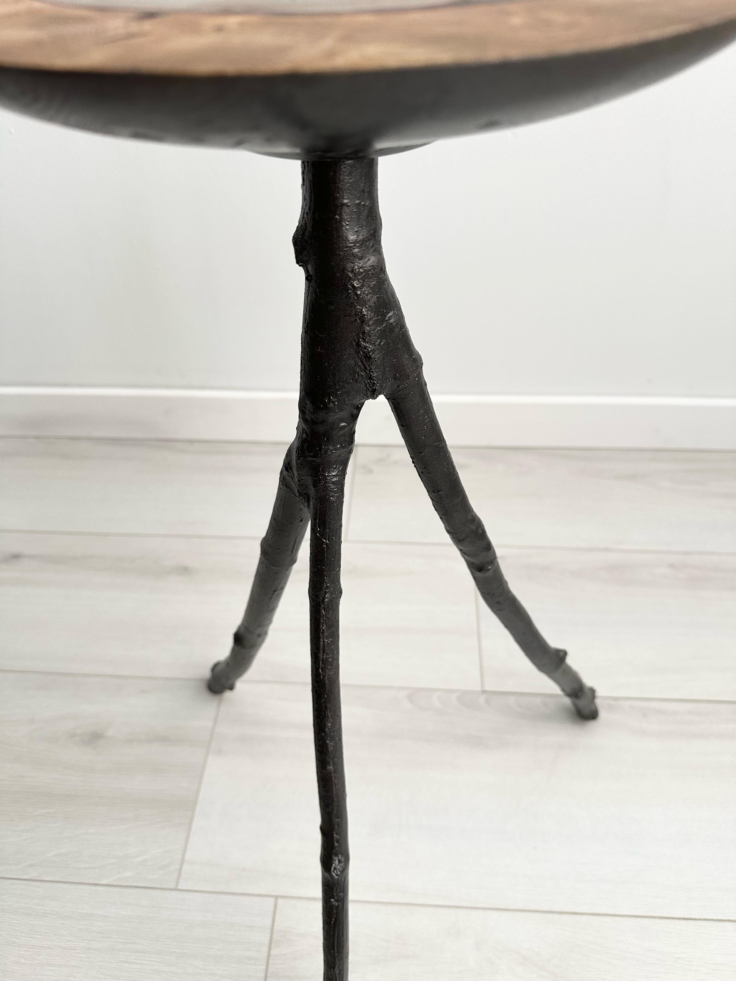 Tripod Table Handcrafted of Petrified Wood, Cast Bronze, and Burl Ash For Sale at 1stDibs
