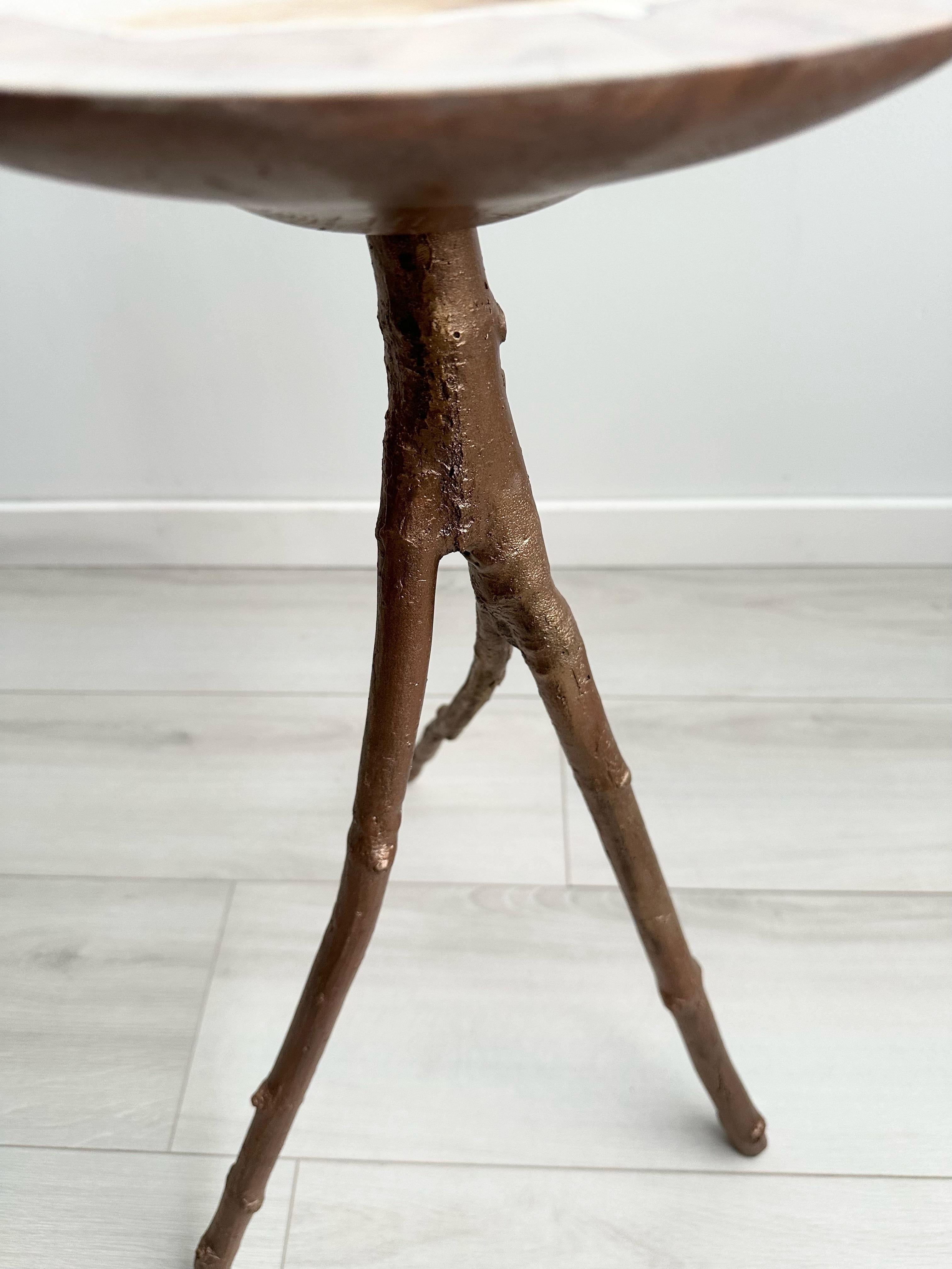 Tripod Table Handcrafted of Petrified Wood, Cast Bronze, and Burl Ash ...