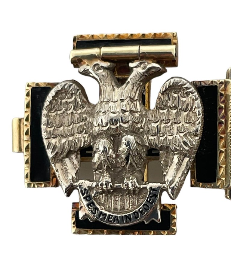 14K Yellow Gold Enamel Masonic 32nd Degree Double Eagles Triptych ...