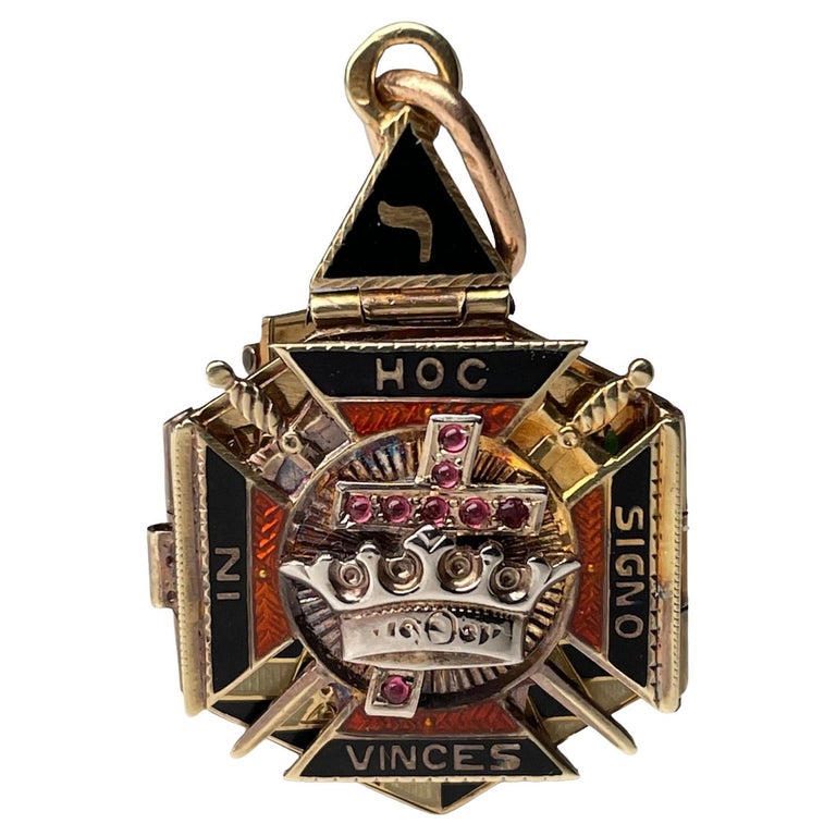 14K Yellow Gold Enamel Masonic 32nd Degree Double Eagles Triptych ...