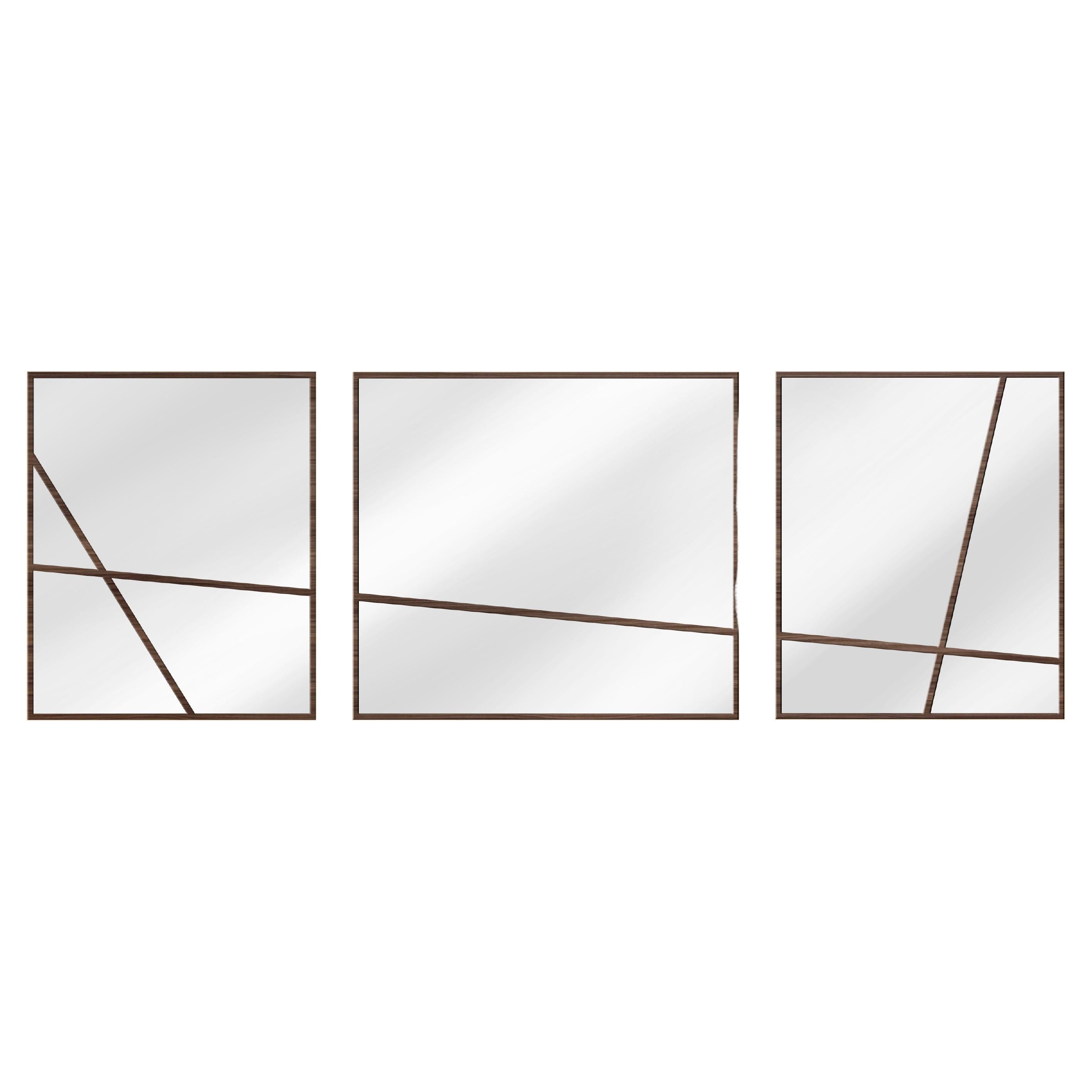 Triptych Mirror With Decorative Wood Stripes For Sale at 1stDibs