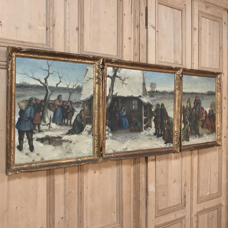 Triptych of Antique Framed Oil Paintings by Robert Carle Depicting ...