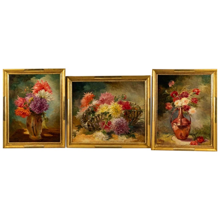 Triptych of Oil on Canvas Representing Still Lifes by Gaston Noury For Sale at 1stDibs