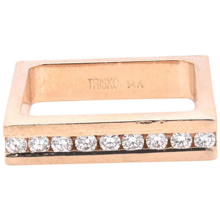 Trisko 14 Karat Yellow Gold Diamond Geometric Band at 1stDibs