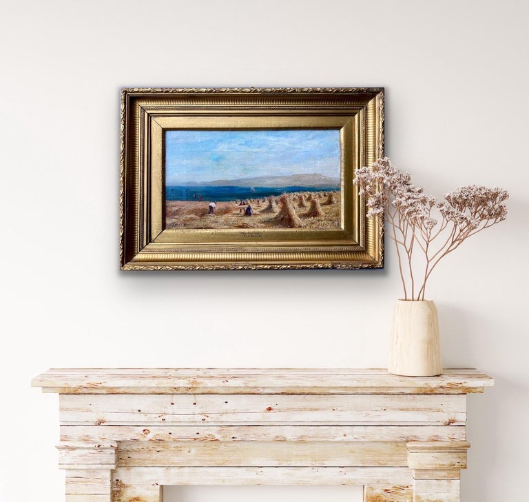 British 19th century Mediterranean landscape painting of a Hay Harvest ...