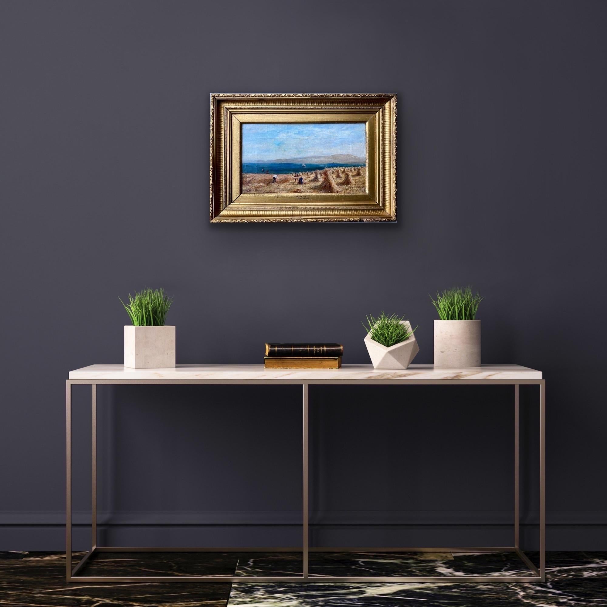 British 19th century Mediterranean landscape painting of a Hay Harvest ...