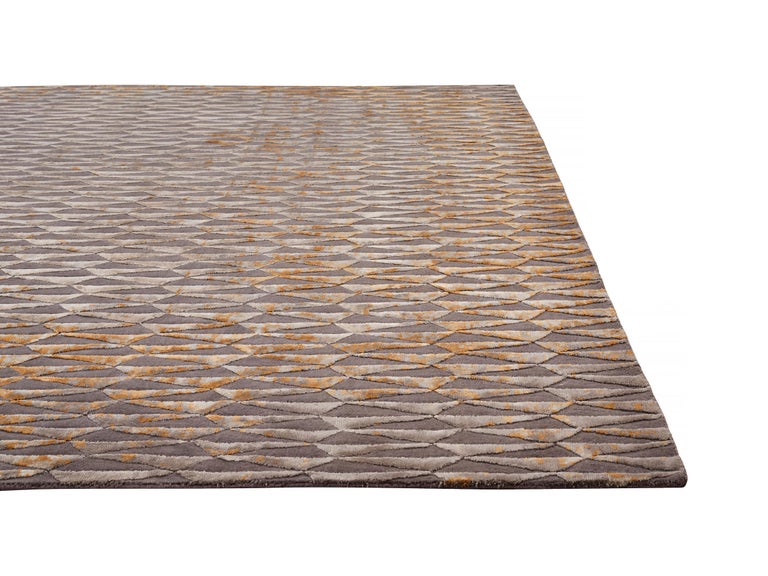 Triune Hand Knotted Contemporary Rug in Rust and Blue Colours by Hands ...