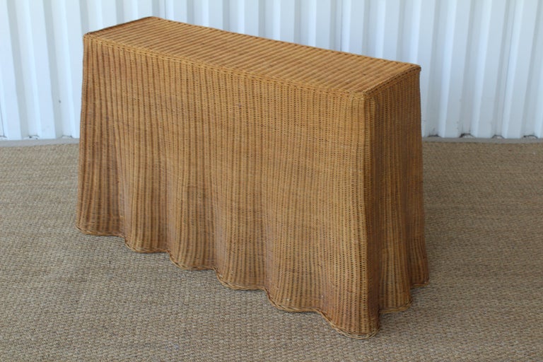 Trompe l'Oeil "Drape" Wicker Ghost Console Table, 1980s at 1stDibs