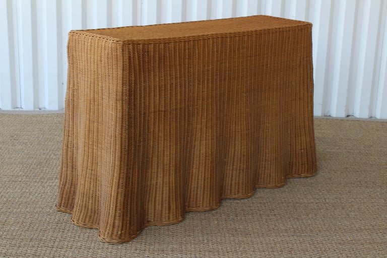 Trompe l'Oeil "Drape" Wicker Ghost Console Table, 1980s at 1stDibs