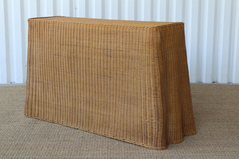 Trompe l'Oeil "Drape" Wicker Ghost Console Table, 1980s at 1stDibs