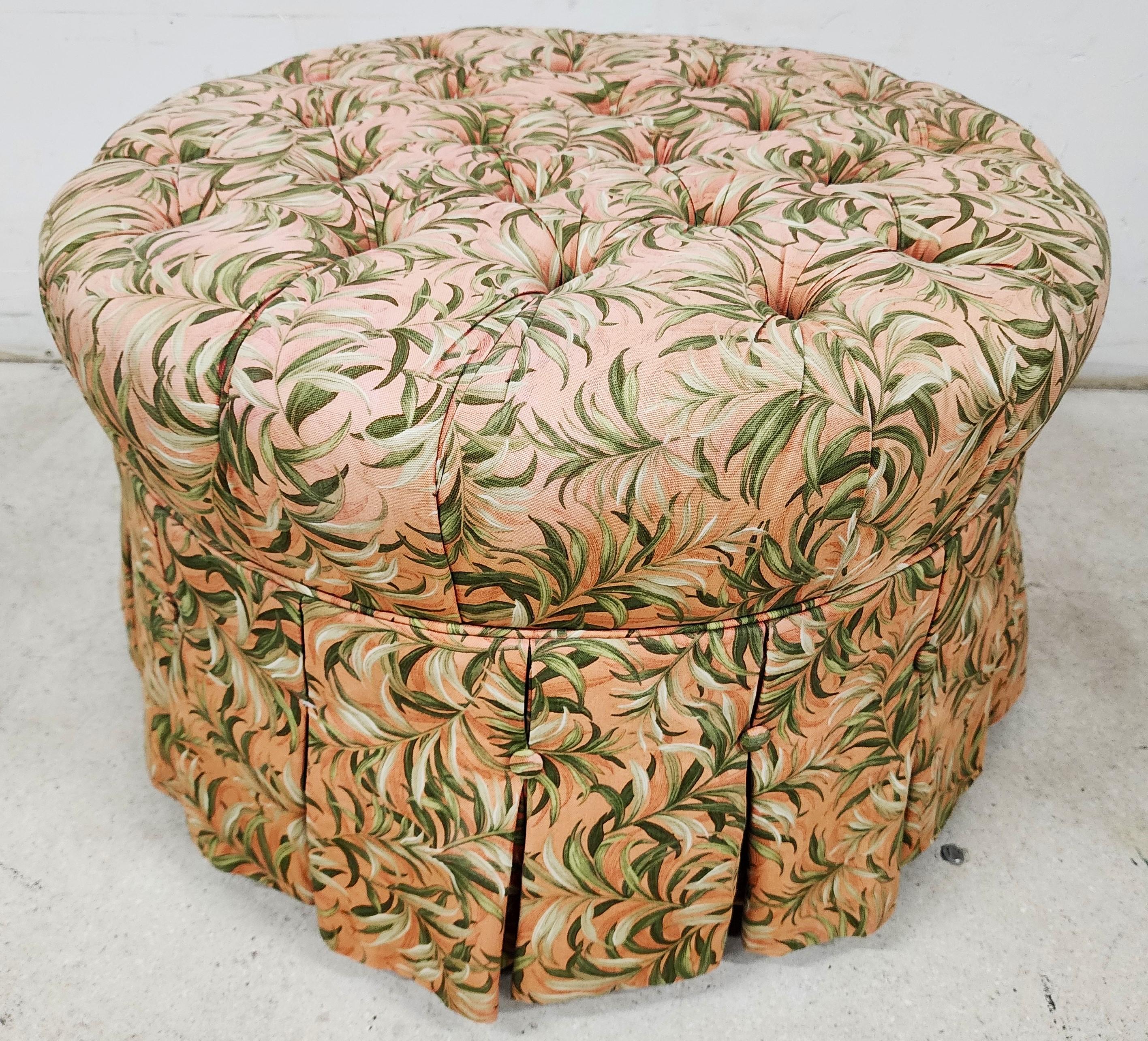 Tropical Coastal Ottoman Ethan Allen Tufted Skirted For Sale at 1stDibs