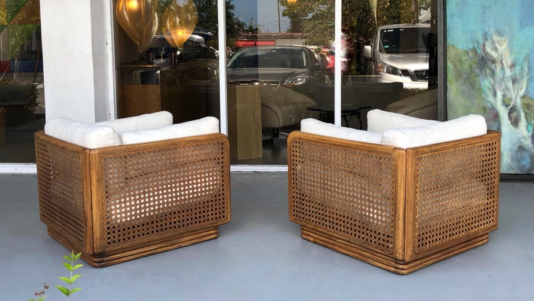 Tropical Modern Square Cane Club Lounge Swivel Chairs at 1stDibs ...