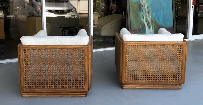 Tropical Modern Square Cane Club Lounge Swivel Chairs at 1stDibs ...