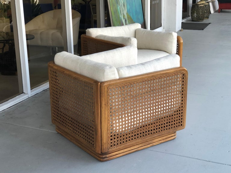 Tropical Modern Square Cane Club Lounge Swivel Chairs at 1stDibs ...