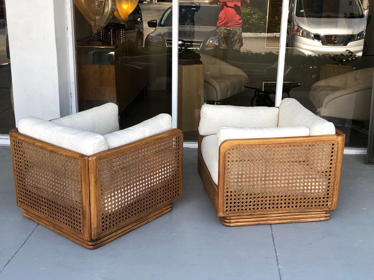 Tropical Modern Square Cane Club Lounge Swivel Chairs at 1stDibs ...