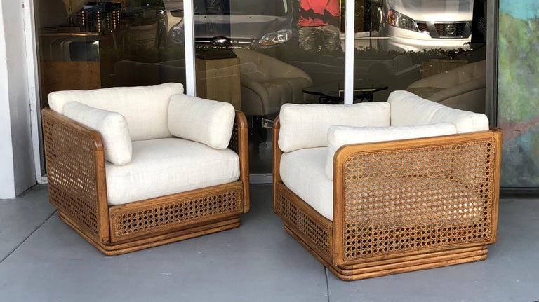 Tropical Modern Square Cane Club Lounge Swivel Chairs at 1stDibs ...