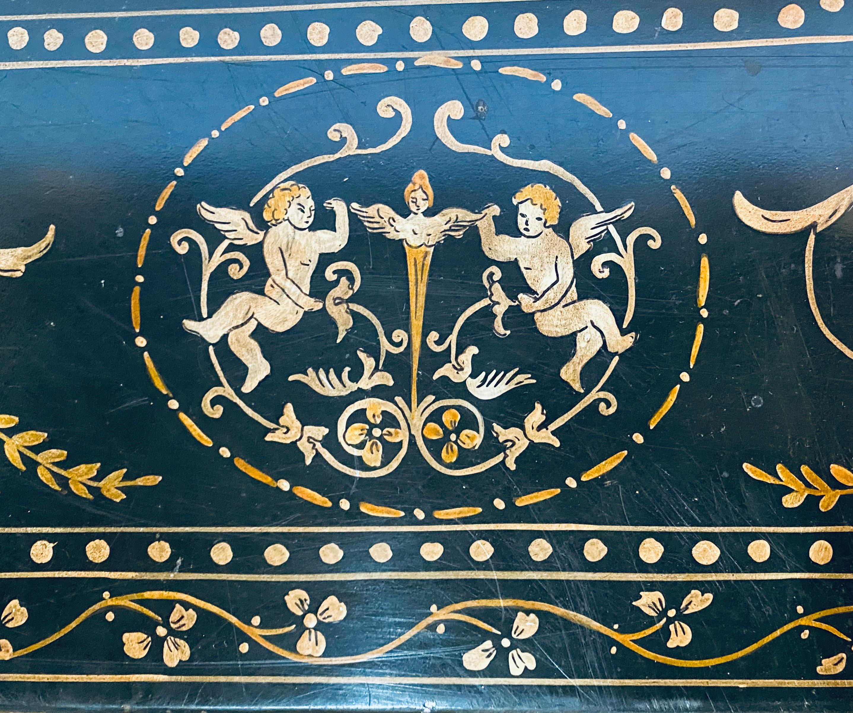 Trouvailles Toile Coffee or Low Table Gilt Metal Base and Corner Stork ...