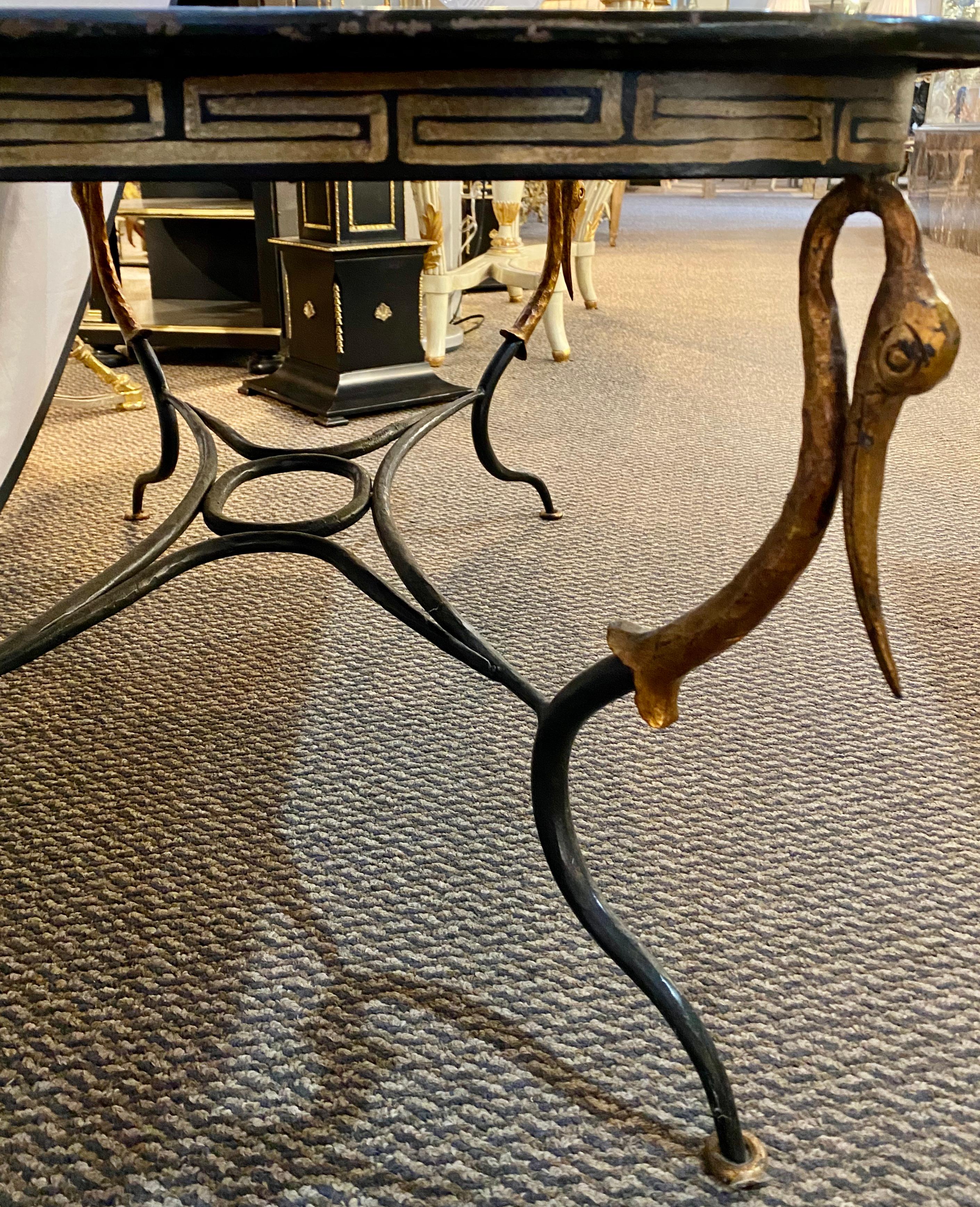 Trouvailles Toile Coffee or Low Table Gilt Metal Base and Corner Stork ...