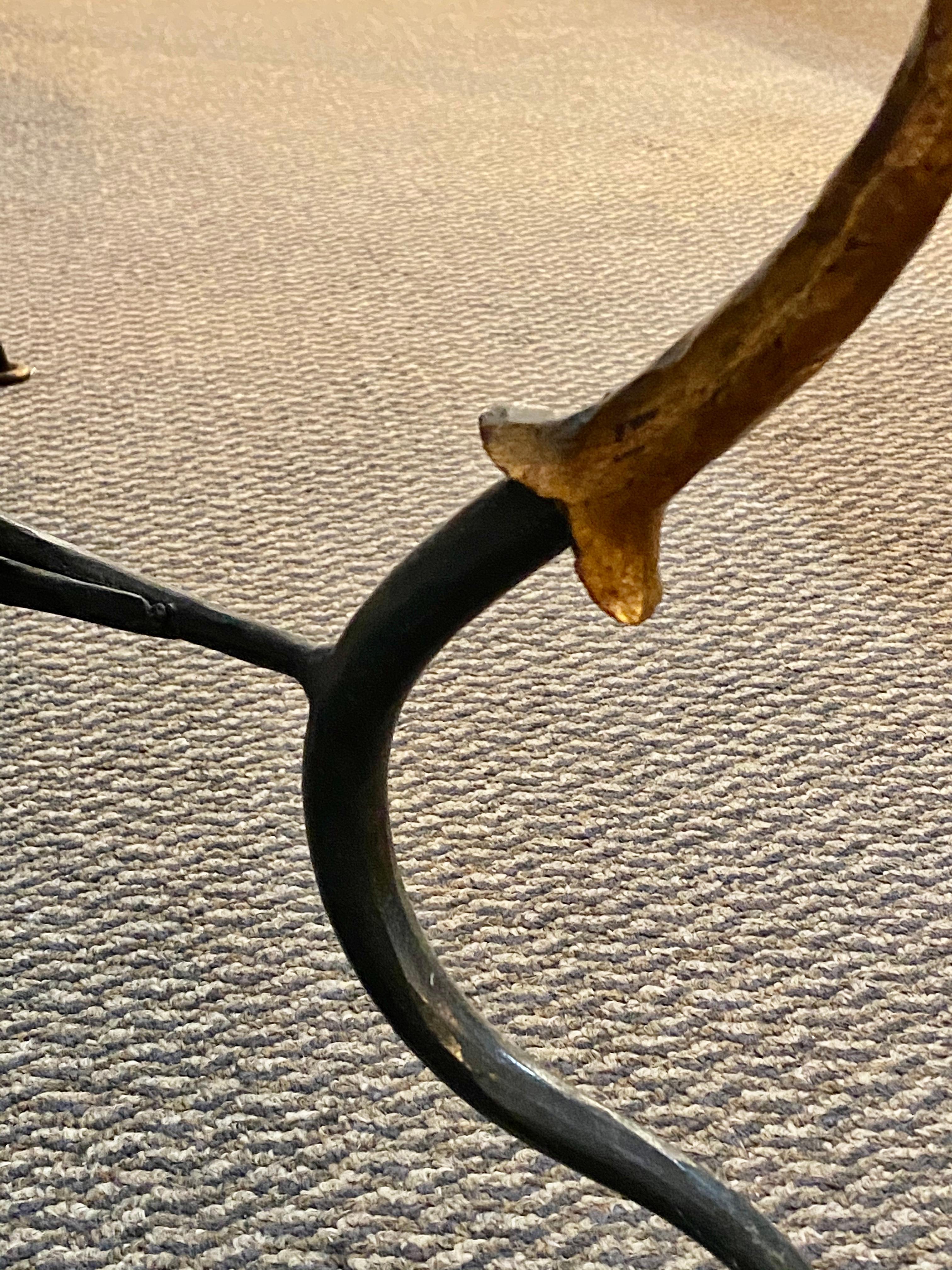 Trouvailles Toile Coffee or Low Table Gilt Metal Base and Corner Stork ...