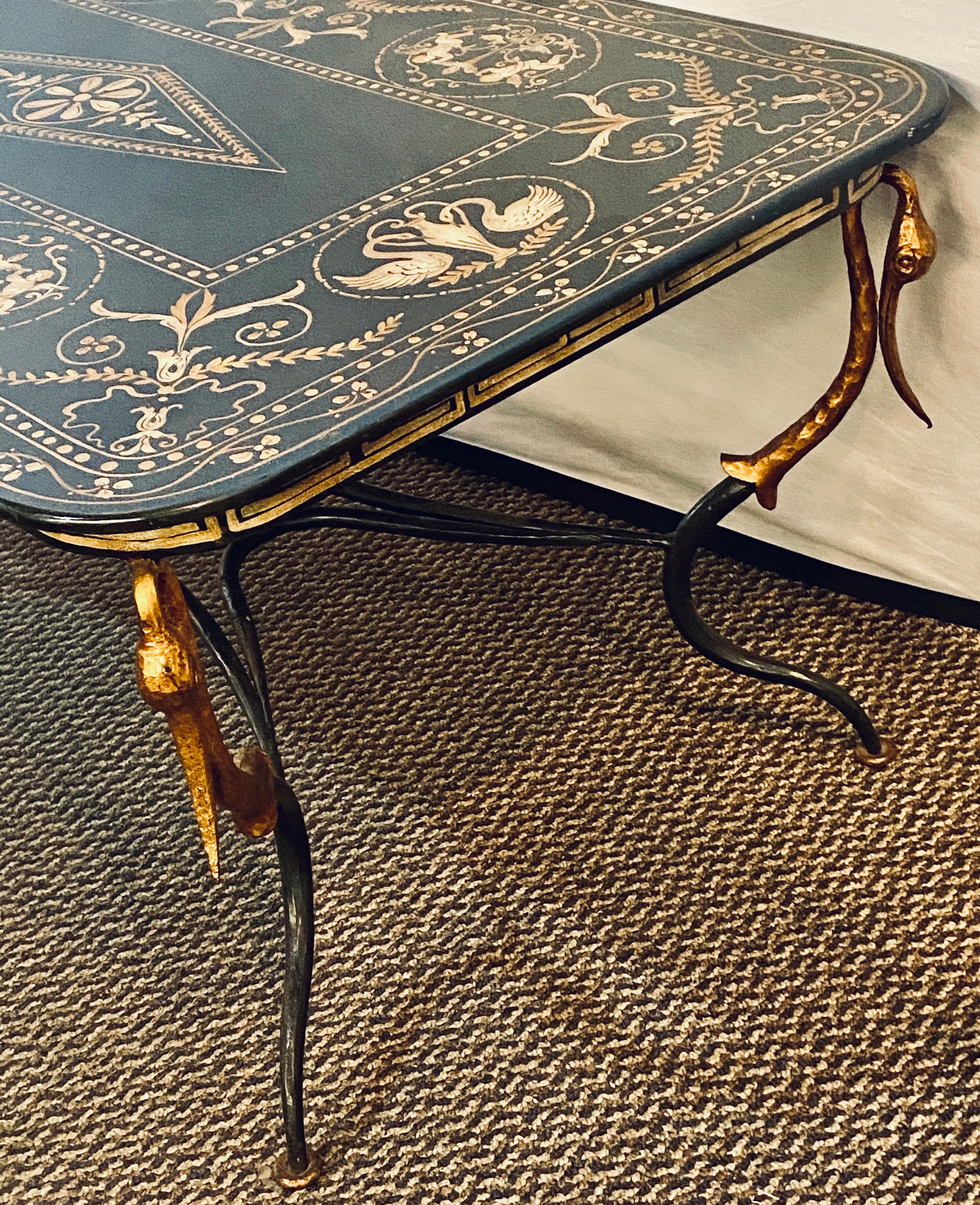 Trouvailles Toile Coffee or Low Table Gilt Metal Base and Corner Stork ...