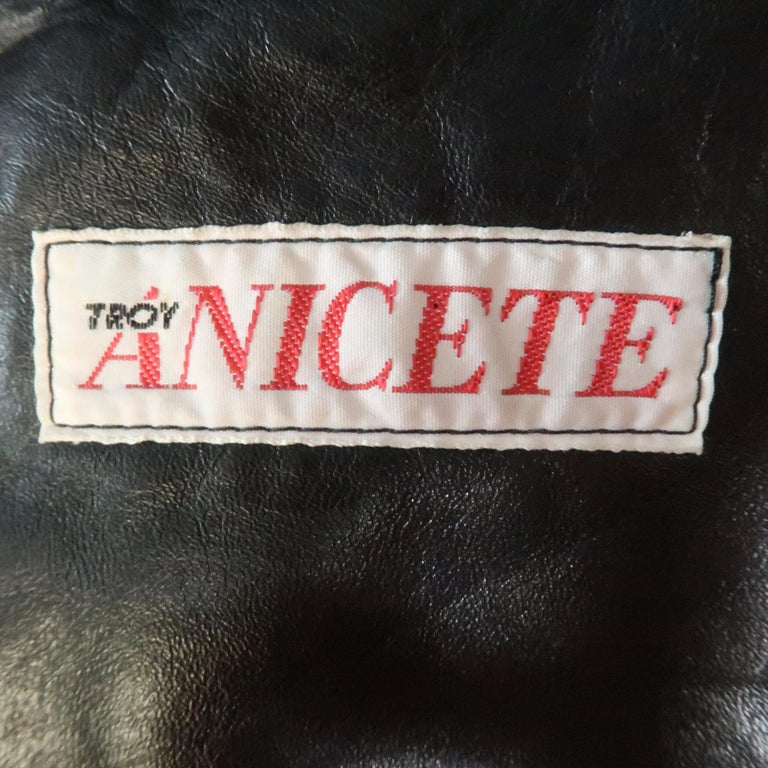 TROY ANICETE 42 Black Quilted Leather Bomber Jacket at 1stDibs