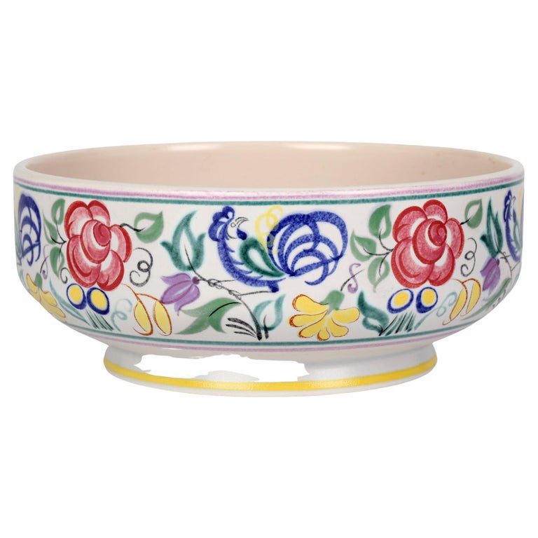 Truda Carter Poole Pottery Blue Rooster Pattern Hand Painted Bowl For ...