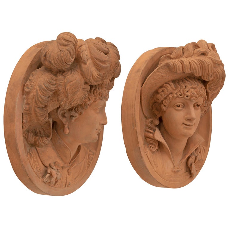True Pair of French 19th Century Belle Époque Period Terra Cotta Wall ...