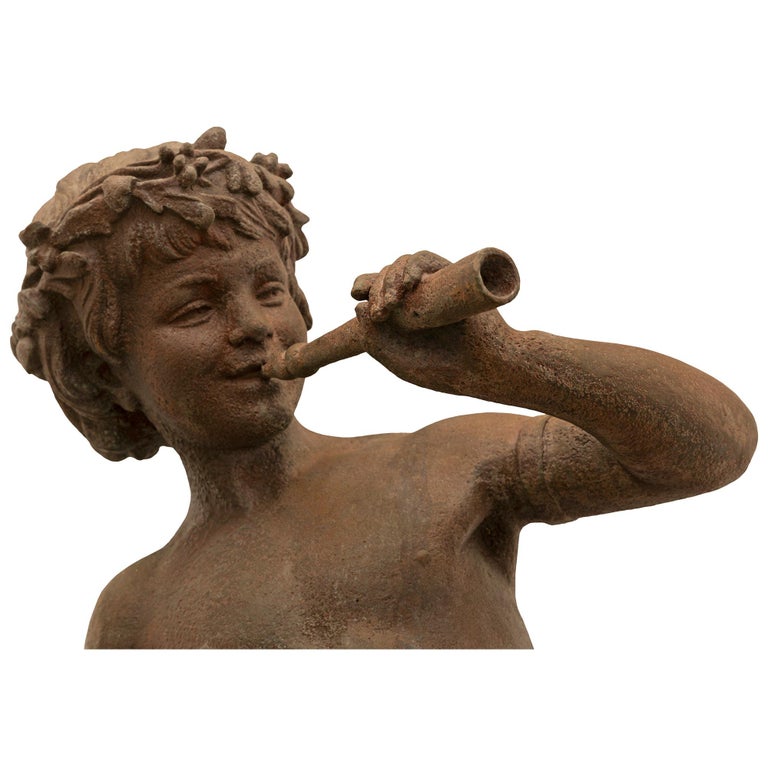 True Pair of French 19th Century Cast Iron Statues of Two Young Boys ...