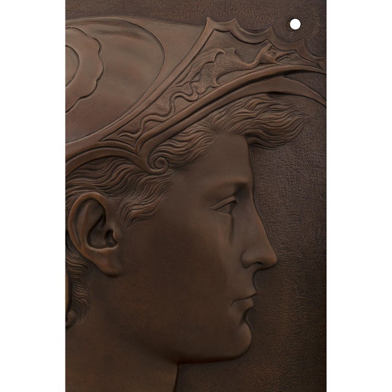 True Pair of French 19th Century Patinated Bronze Decorative Wall Plaques For Sale at 1stDibs