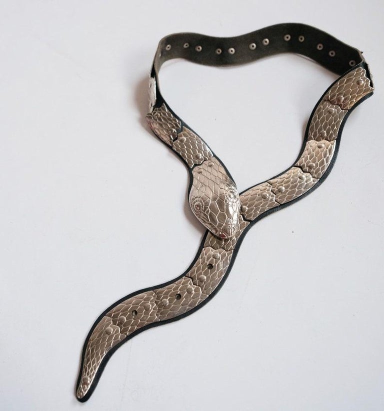 True Vintage Italian 1970s Silver and Leather Snake Belt XS S For Sale ...