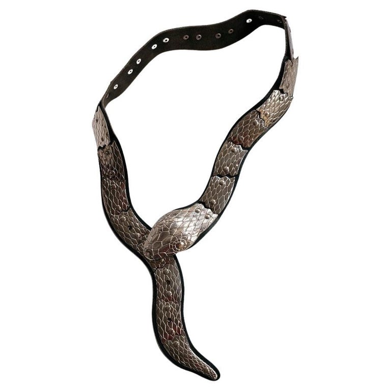 True Vintage Italian 1970s Silver and Leather Snake Belt XS S For Sale ...