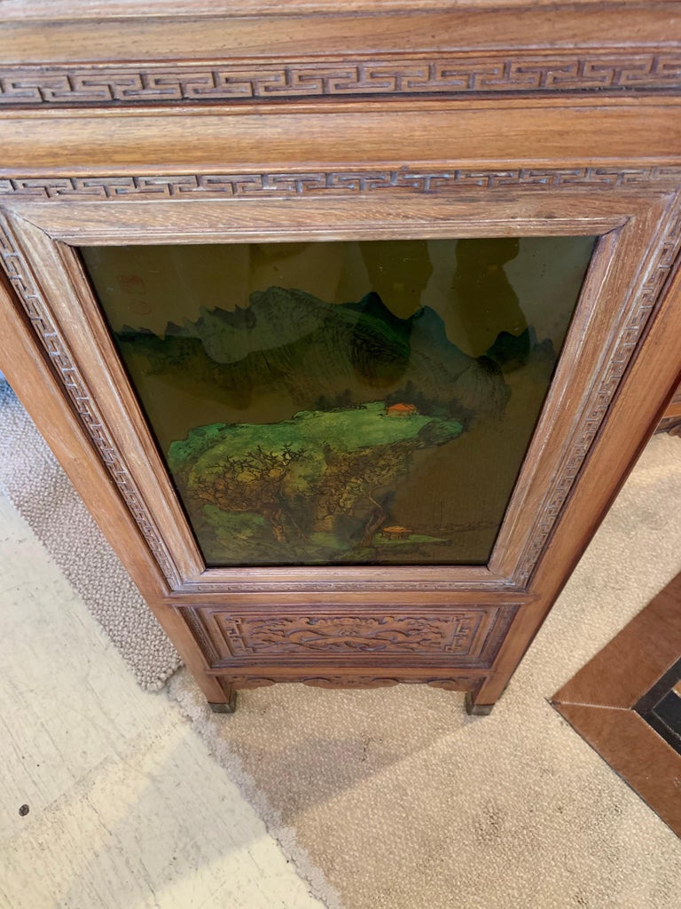 Truly Magnificent Large Carved Wood Hong Kong Screen with Paintings on ...