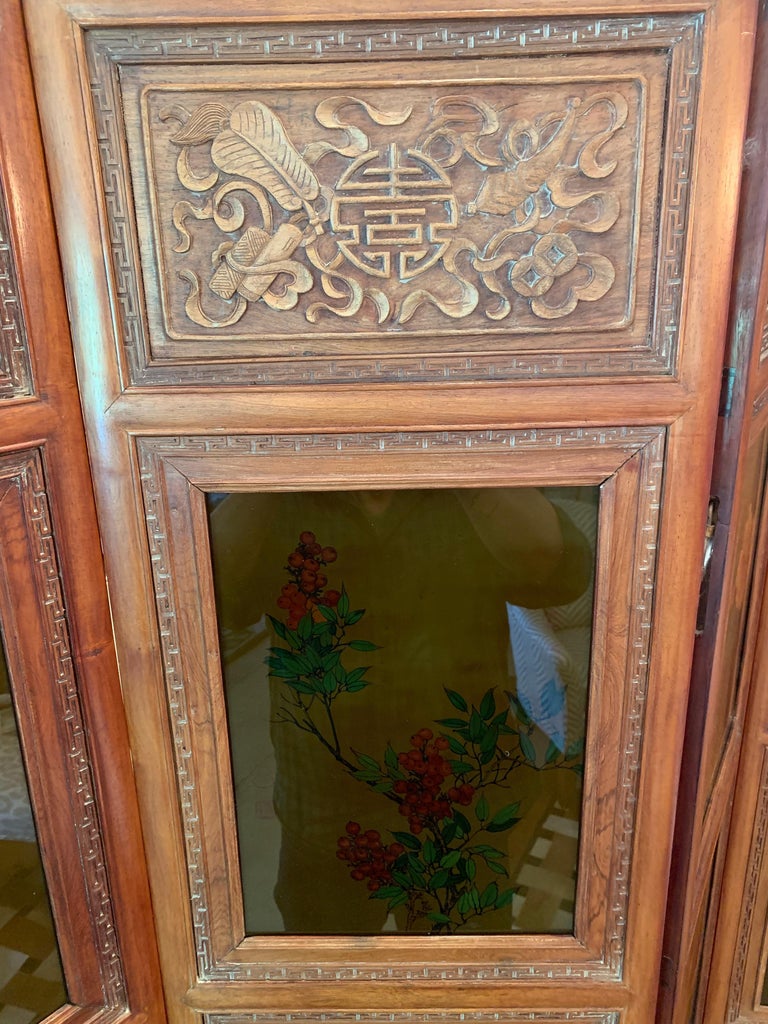 Truly Magnificent Large Carved Wood Hong Kong Screen with Paintings on ...