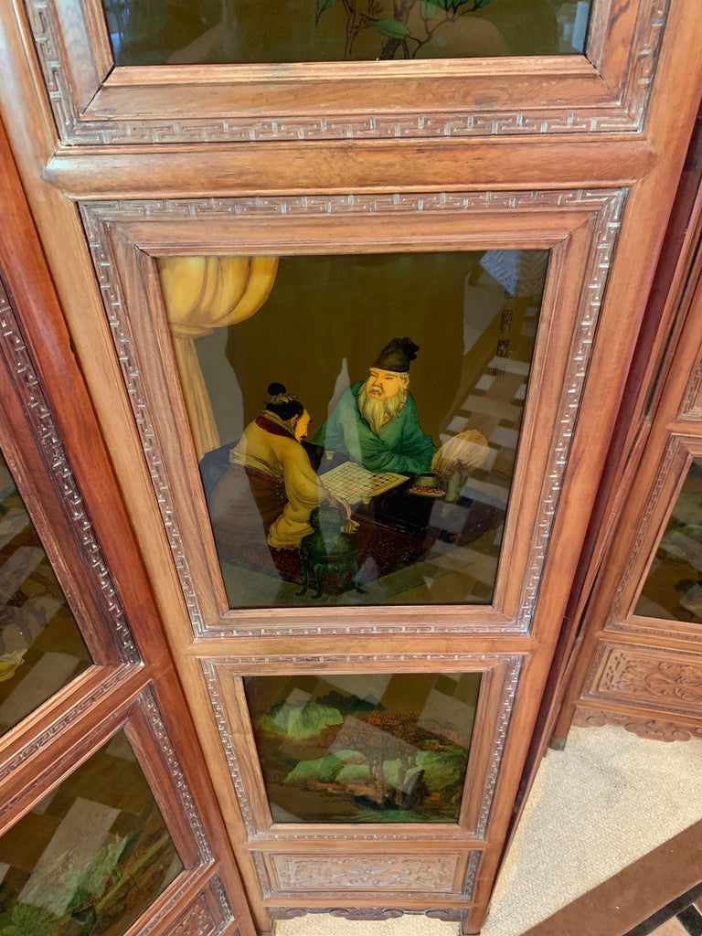 Truly Magnificent Large Carved Wood Hong Kong Screen with Paintings on ...